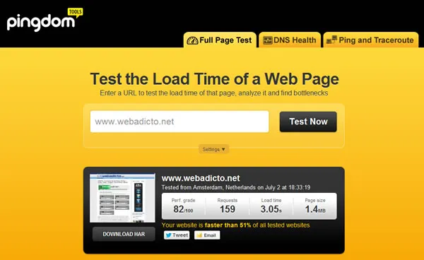 Pingdom: Prueba la Velocidad de Carga de tu Web/Blog